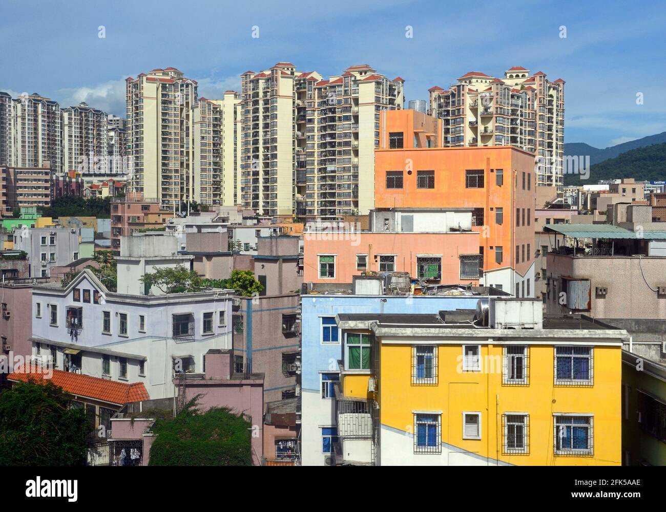 A view of older and newer buildings in a residential district of ...
