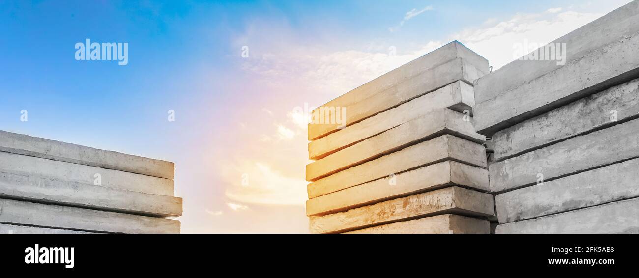 Concrete blocks at a construction site. Concrete structures, industrial ...