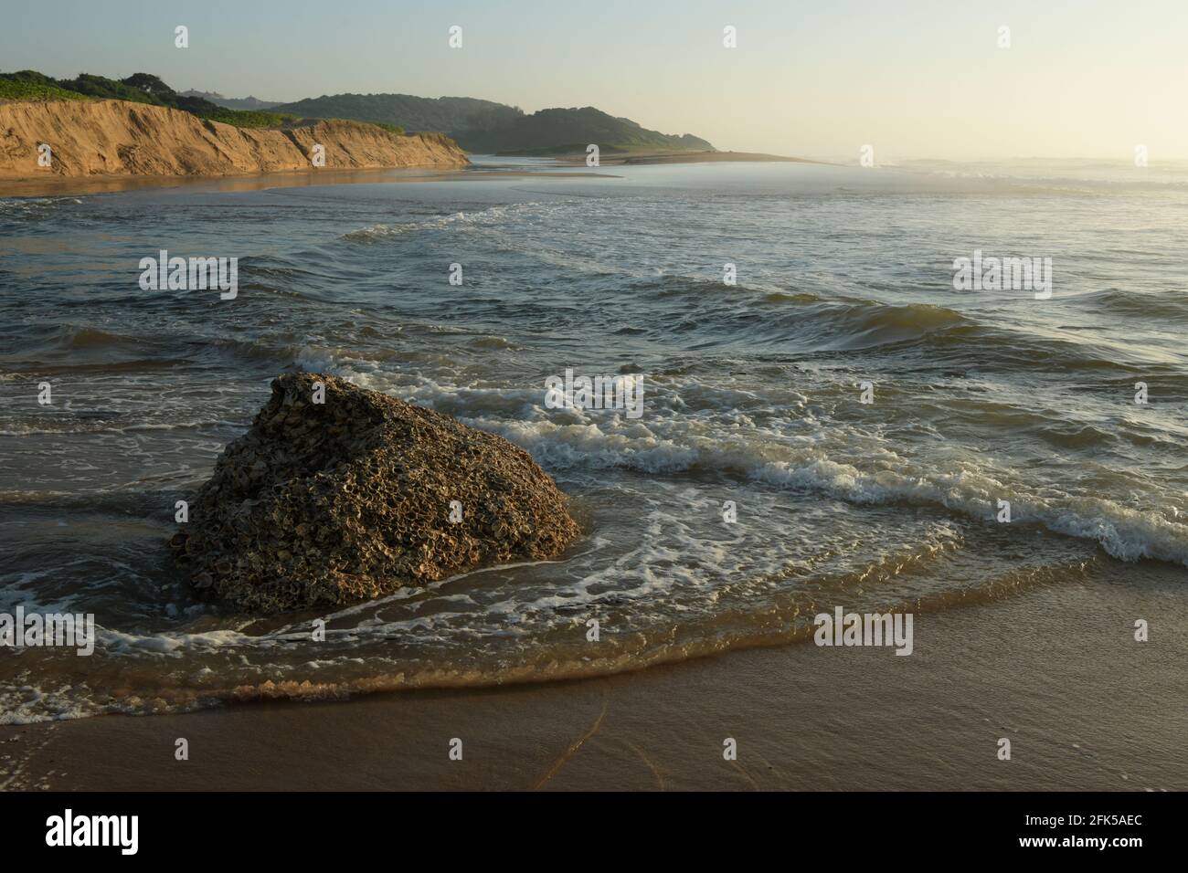 Beautiful beach landscape, river Ohlanga flowing into sea, beauty in ...
