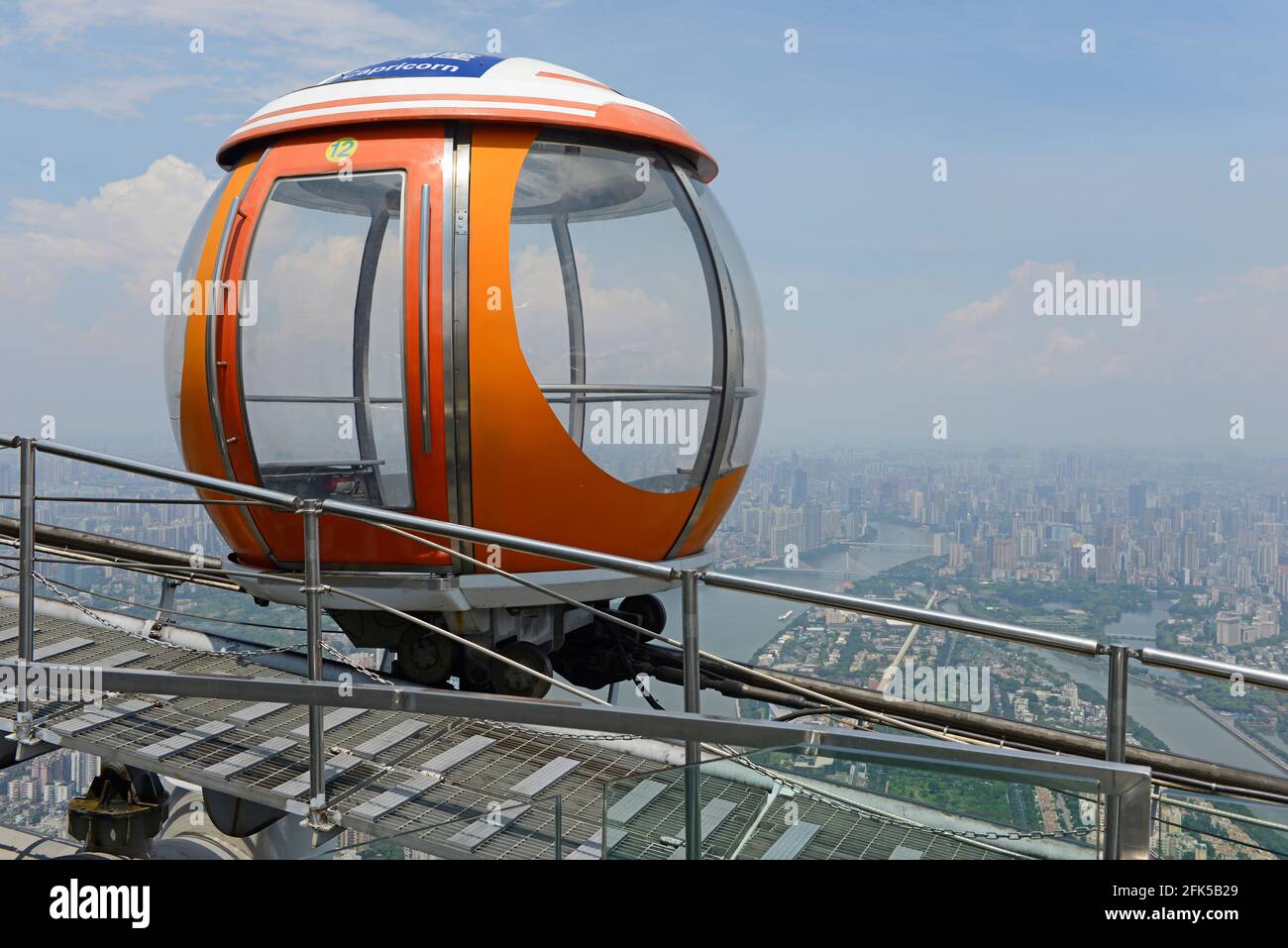 A cabin on the highest ferris wheel in the world atop the Canton tower ...