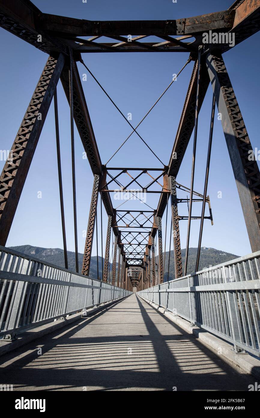 An old steel bridge repurposed into a walking path near Clark Fork ...