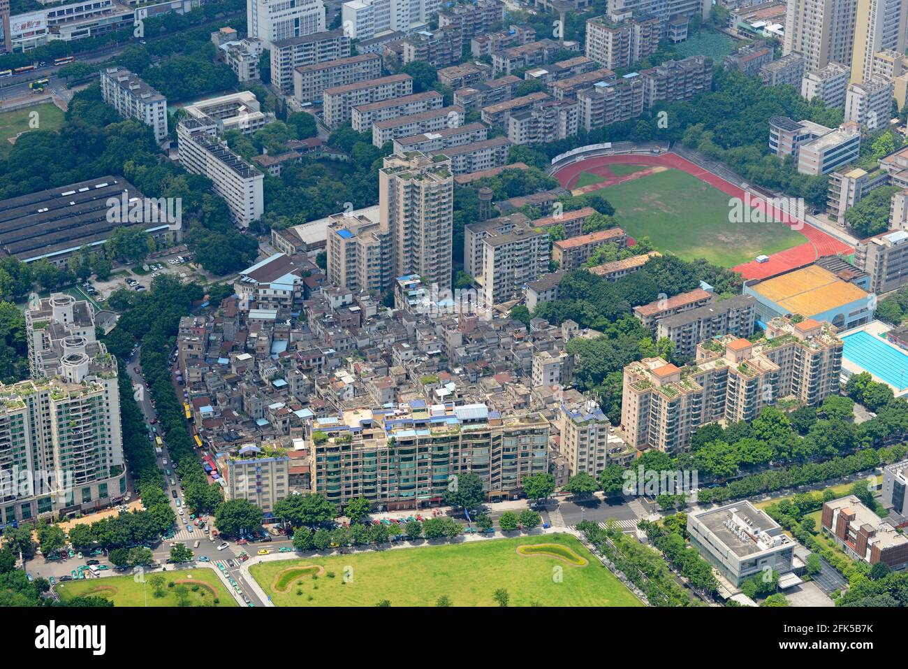 View over a neighbourhood in central southeast Guangzhou from the ...