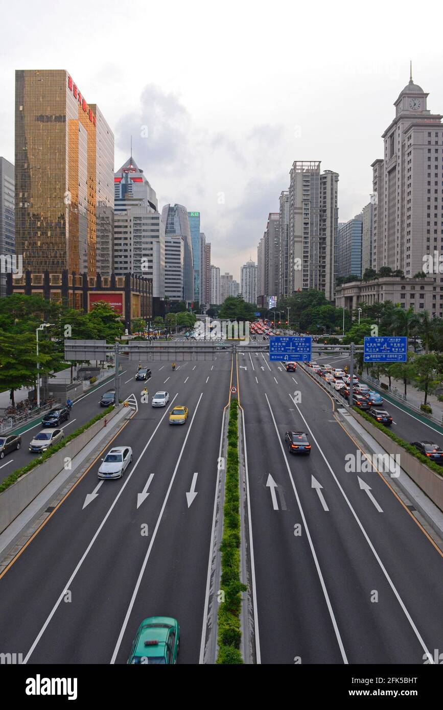 View along a main street in Tianhe district, Guangzhou, China Stock ...