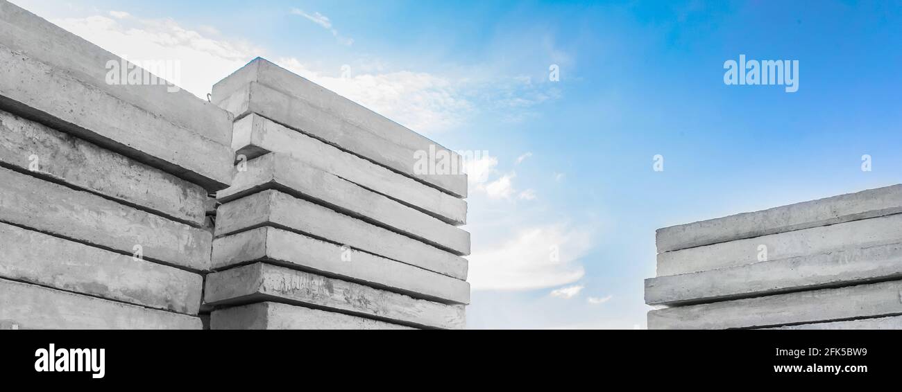 Concrete blocks at a construction site. Concrete structures, industrial ...