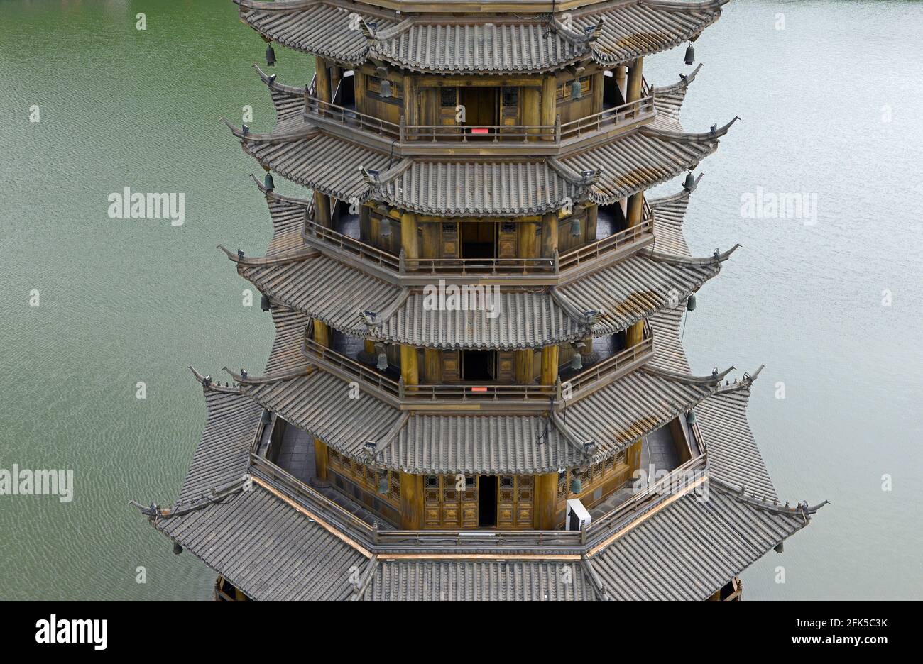 The Moon pagoda in Guilin. Sun and Moon pagodas were rebuilt in 2001 ...