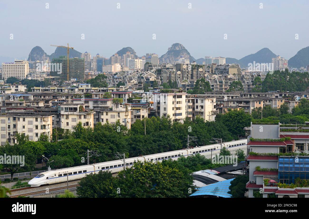 A high speed train departs from Guilin in Guangxi province, China Stock ...