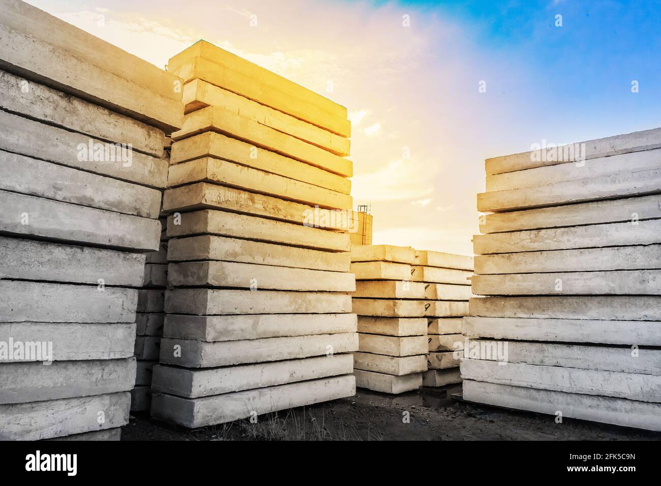 Concrete blocks at a construction site. Concrete structures in an ...