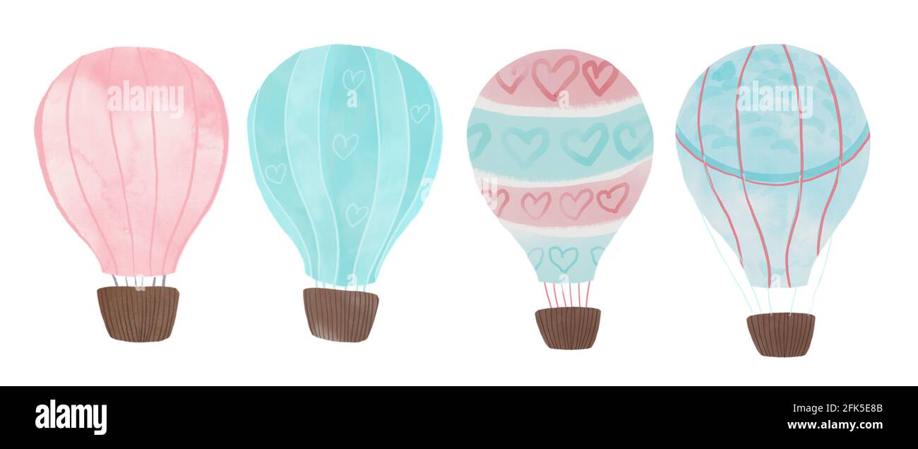 Hot Air Balloon Clip Art Pastel Watercolor Pink Hot Air Balloon. Hand