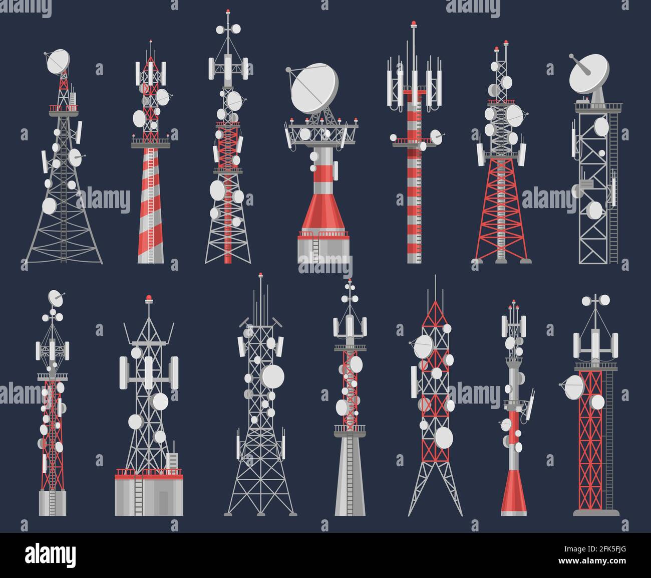 Antenna towers. Radio tower station for cell communication with wireless signal. Telecom network ...