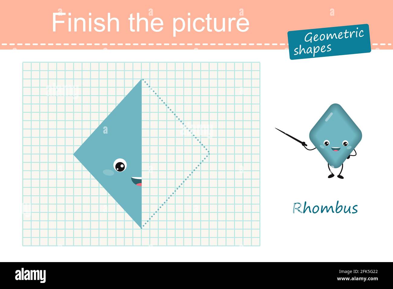 Geometry for children. Finish the picture with rhombus. Cartoon flat ...