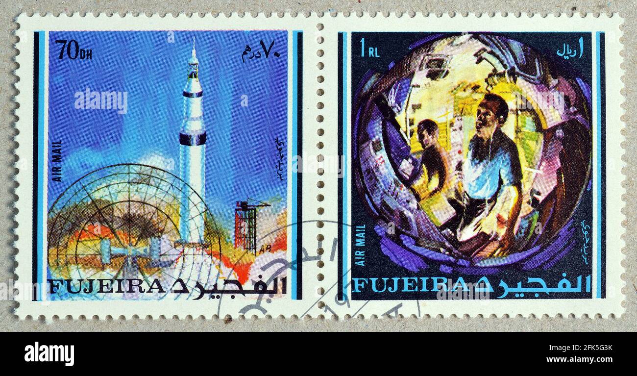 Cancelled postage stamp printed by Fujairah, that shows Space ...