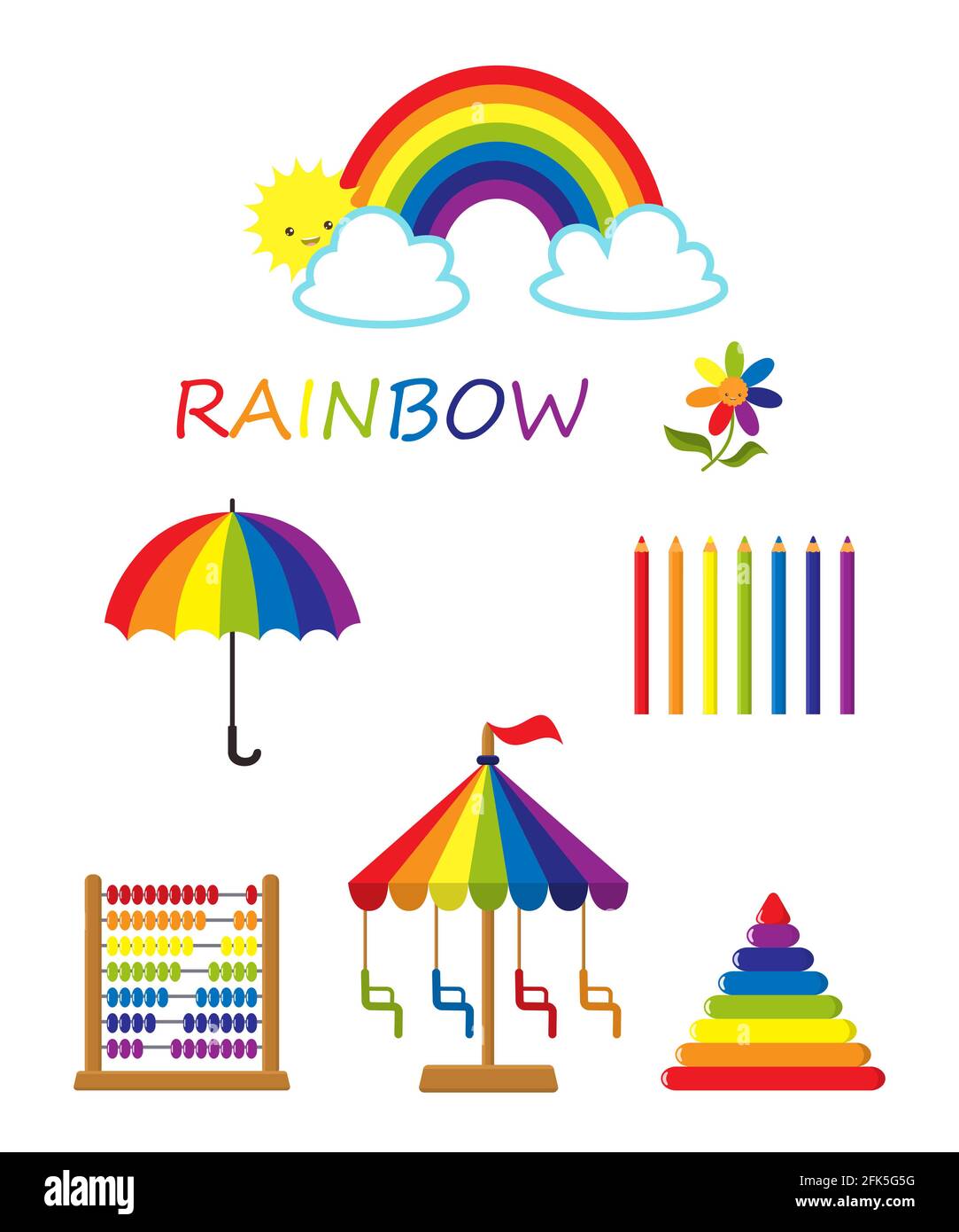 Exploring colors of rainbow. Educational game for children. Cartoon ...