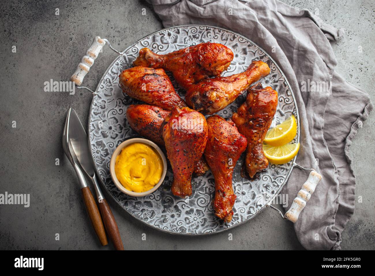 Indian food Tandoori chicken legs from above Stock Photo - Alamy
