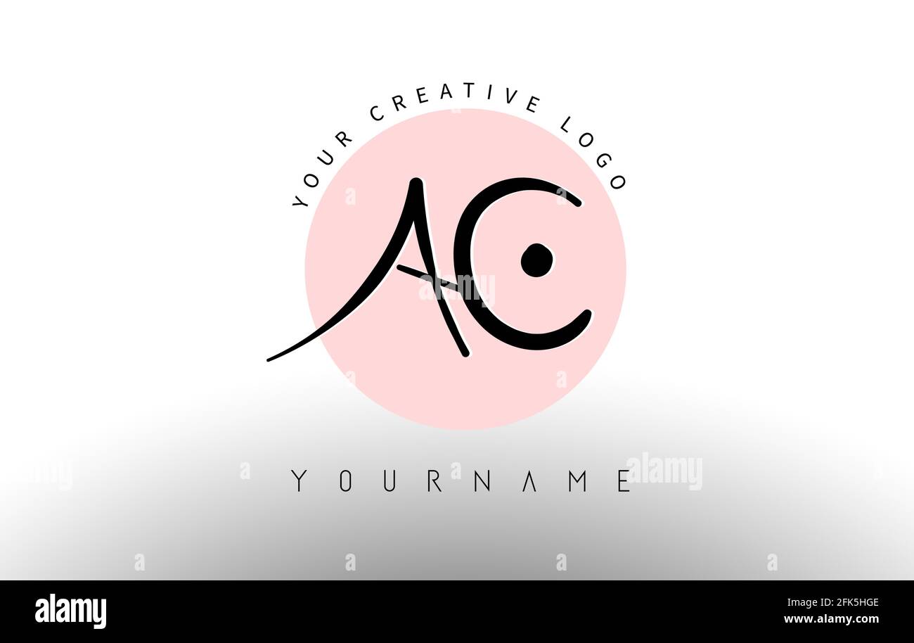 Handwritten Letters AC a c Logo with rounded lettering and pink circle ...