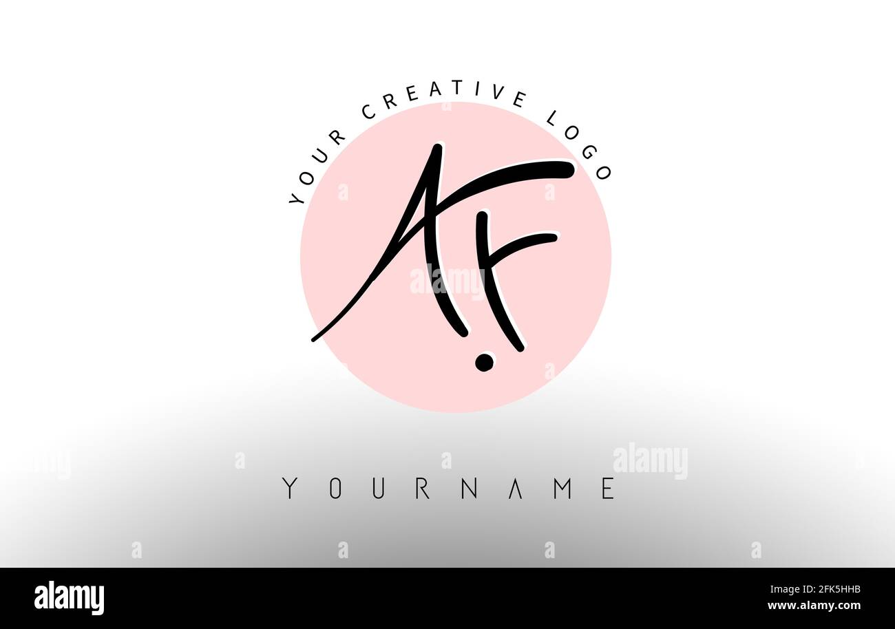 Handwritten Letters AF a f Logo with rounded lettering and pink circle ...