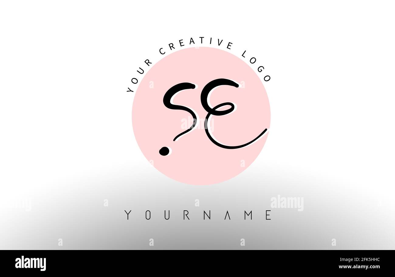 Handwritten Letters SE s e Logo with rounded lettering and pink circle ...