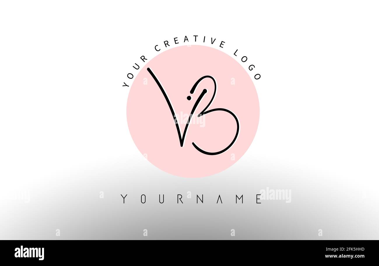 Handwritten Letters VB v b Logo with rounded lettering and pink circle ...