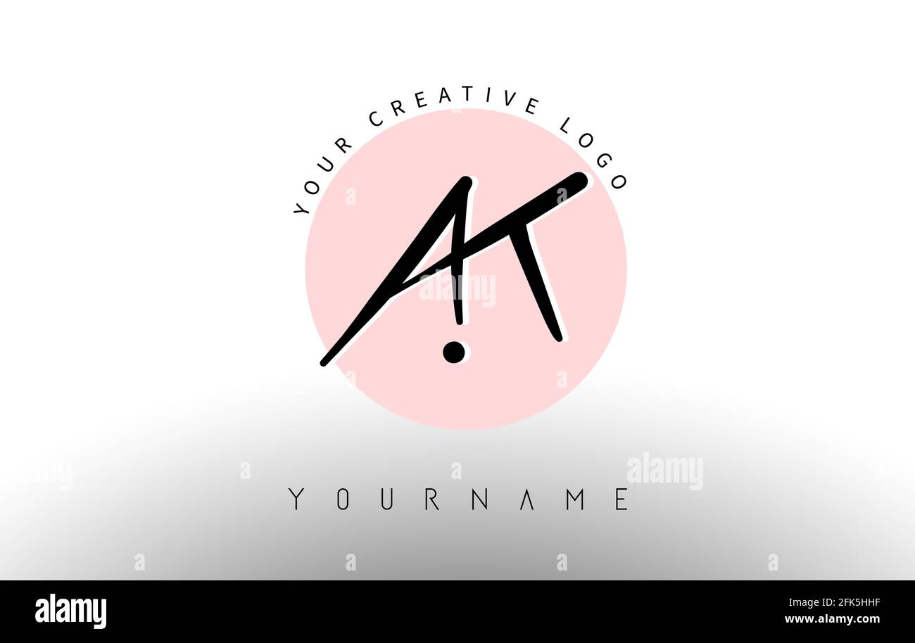 Handwritten Letters AT a t Logo with rounded lettering and pink circle ...