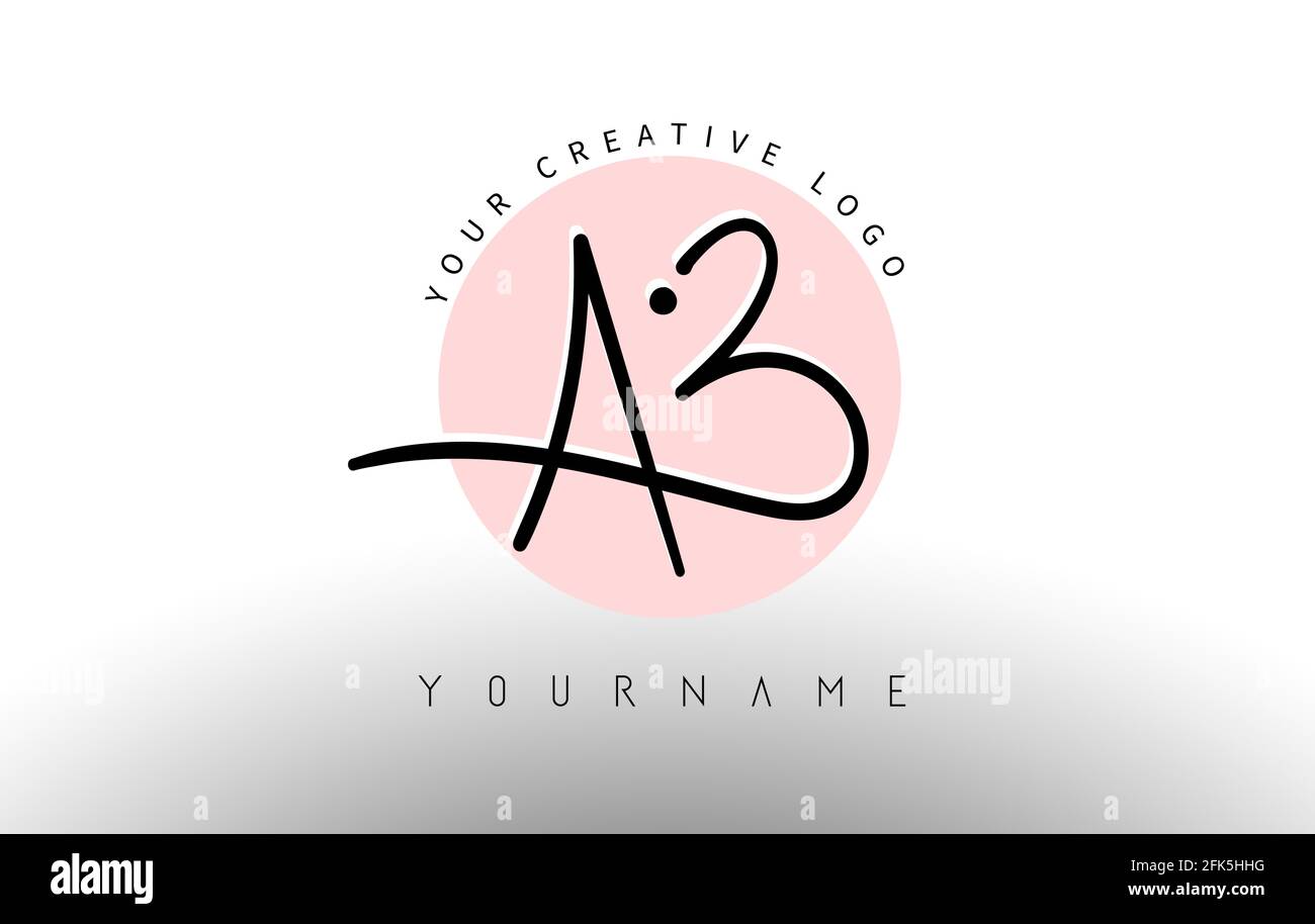 Handwritten Letters AB a b Logo with rounded lettering and pink circle ...