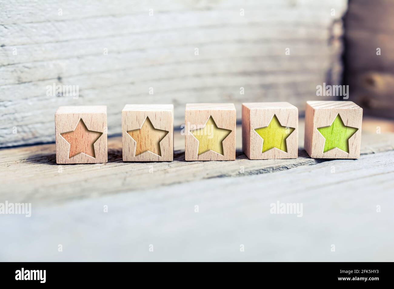 5 Star Ranking From Red To Green Written On Wooden Blocks On A Board ...