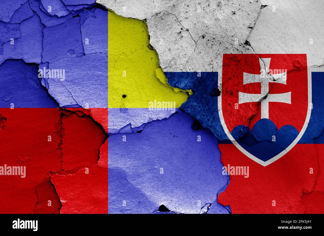 flags of Nitra Region and Slovakia painted on cracked wall Stock Photo ...