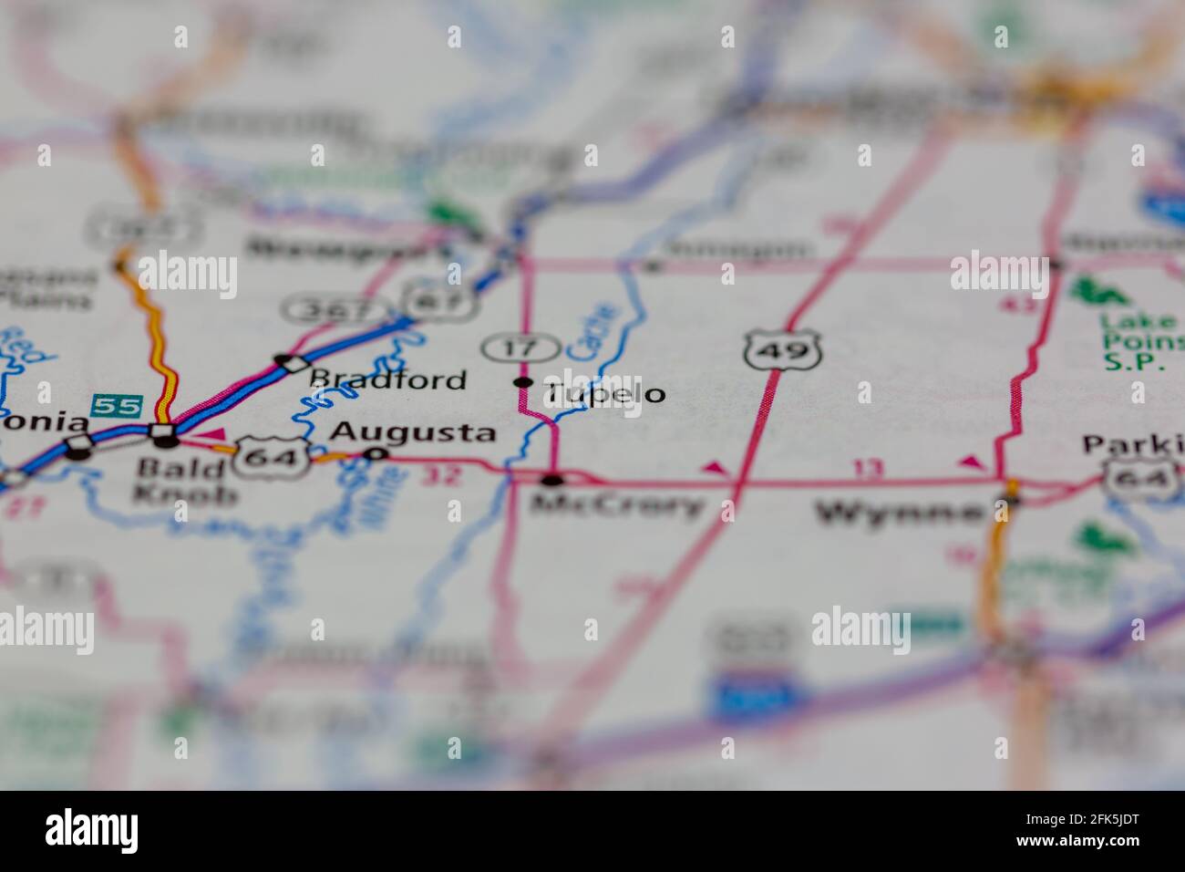 Tupelo Arkansas USA shown on a geography map or road map Stock Photo ...