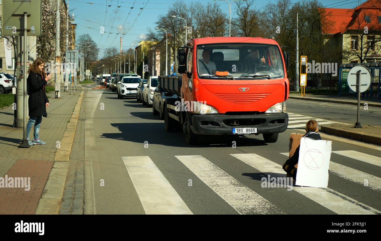 Extinction rebellion protest blocking block the traffic route way ...