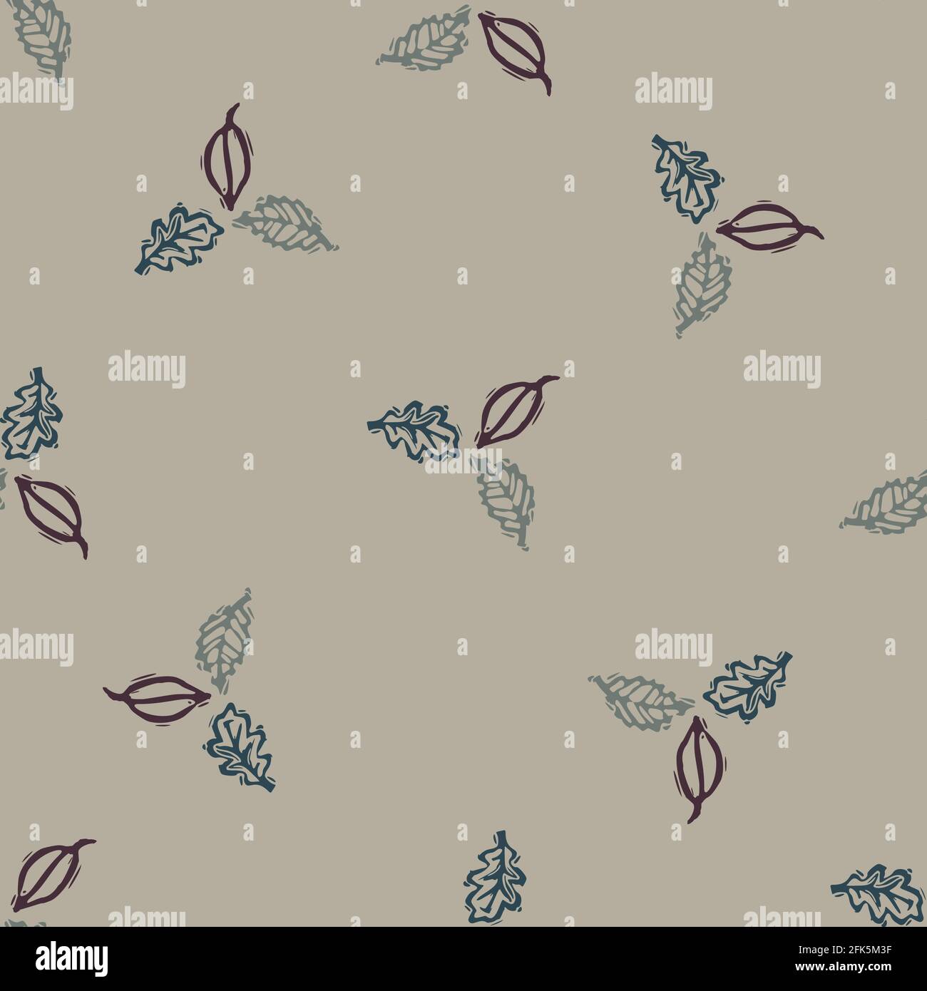 Handmade carved linen block print leaf seamless pattern. Rustic babies ...