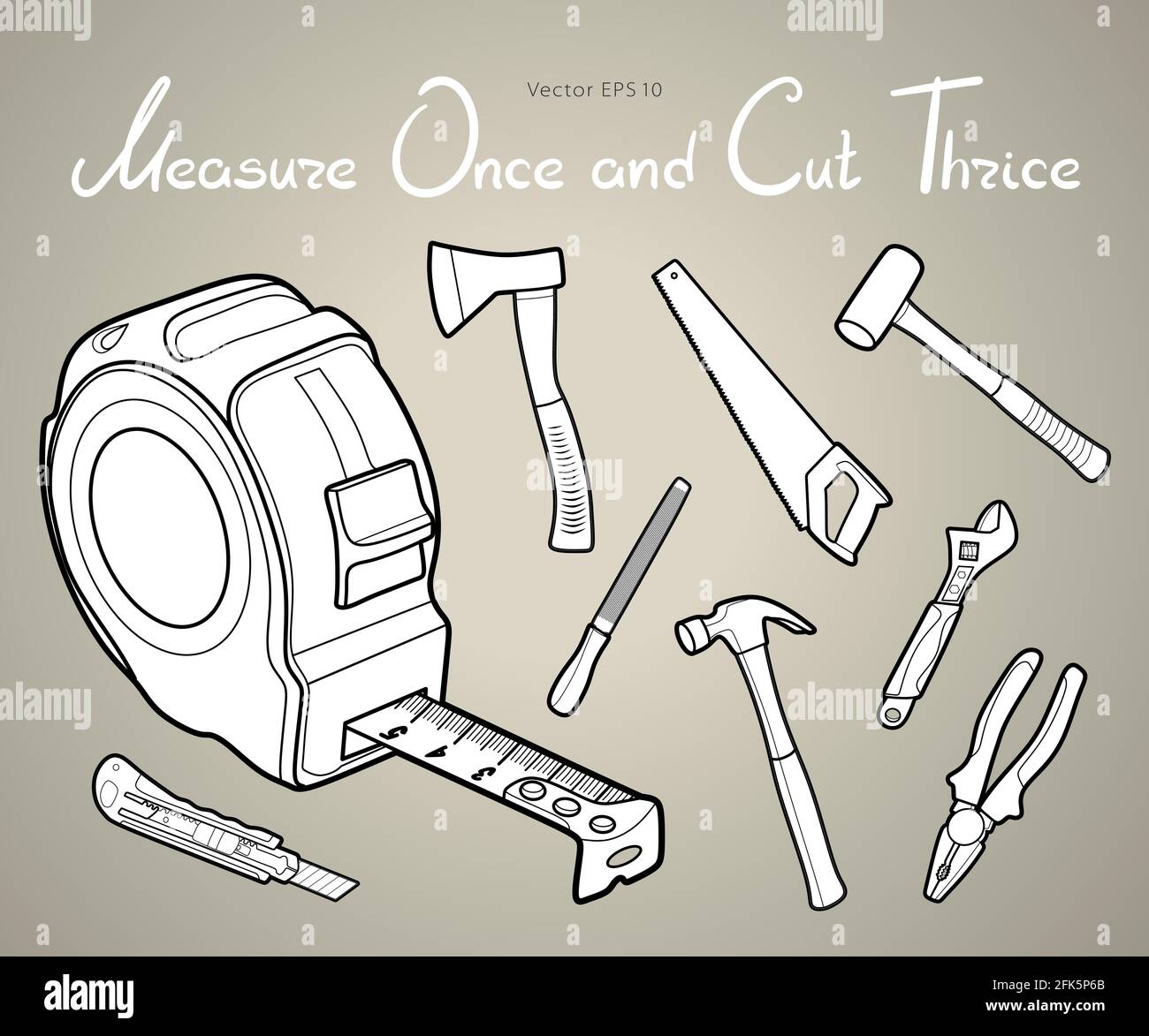 Working tools icon set vector illustration line art on beige background ...