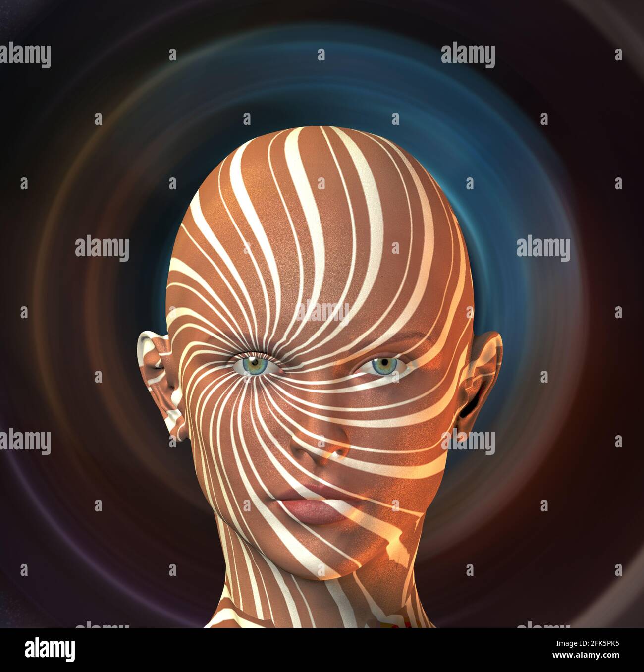 Woman with swirling radial rays face. 3D rendering Stock Photo - Alamy
