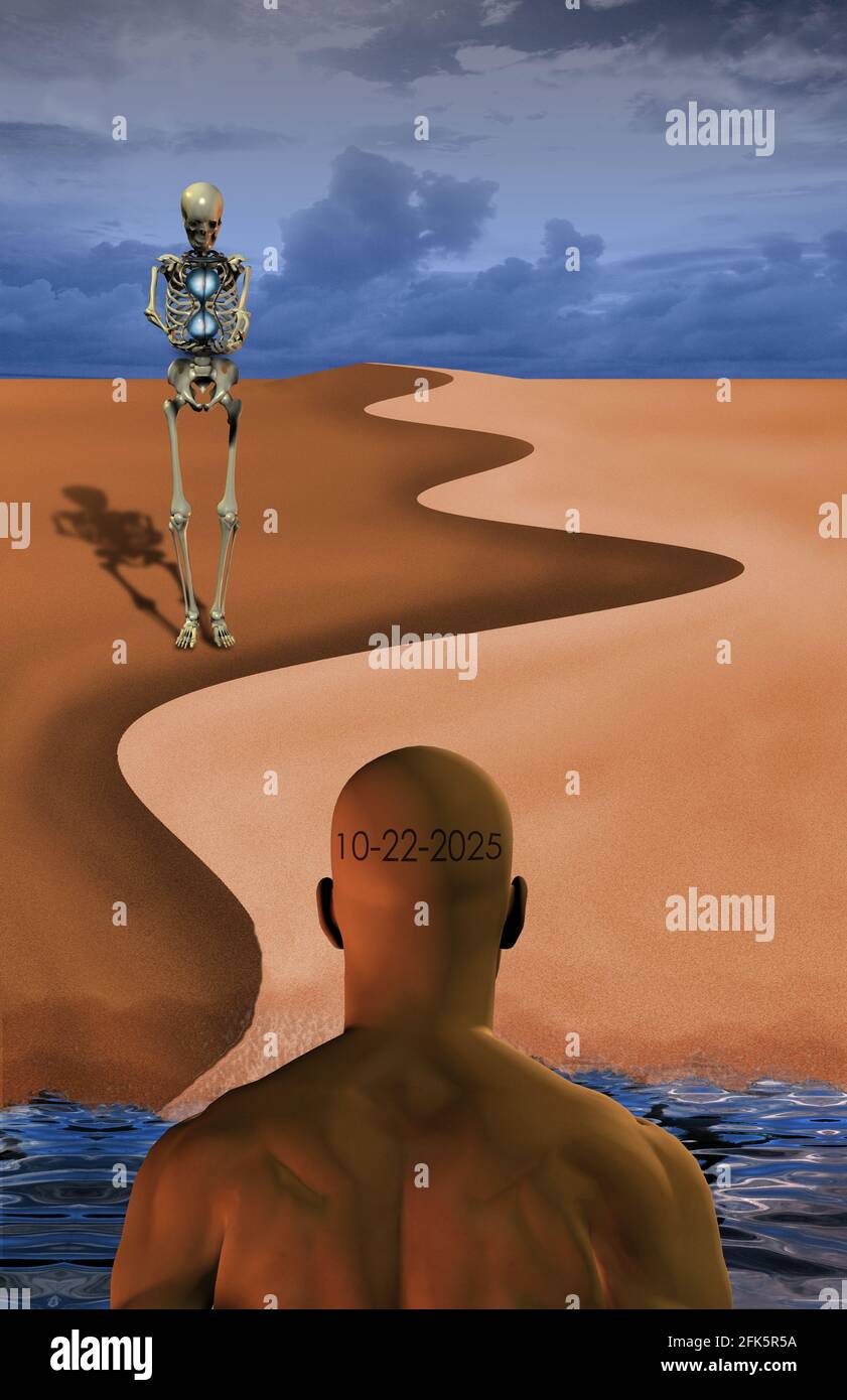 Man of future. Skeleton with hourglass. 3D rendering Stock Photo - Alamy