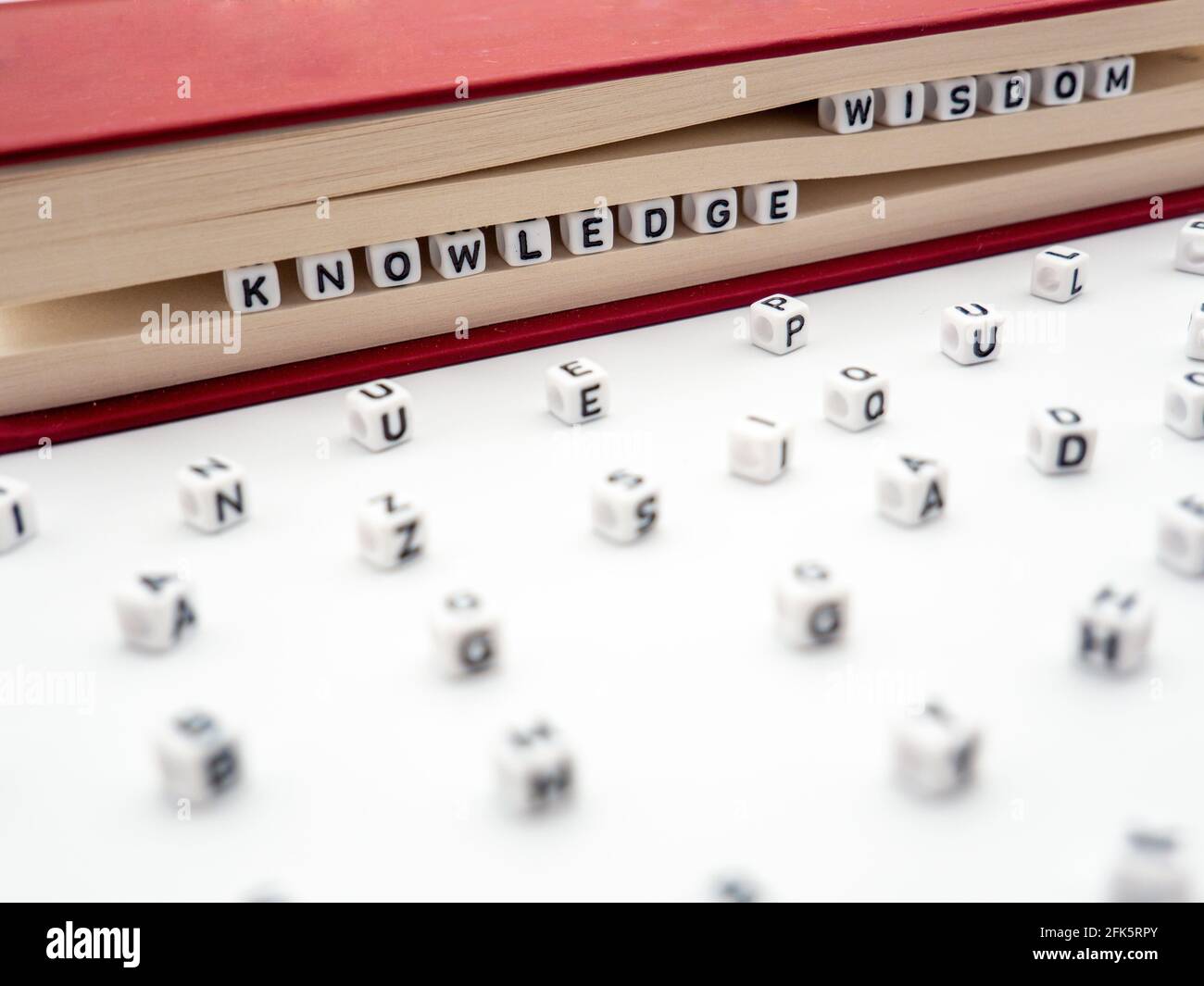 Words "knowledge" and "wisdom" made of small white blocks serving as ...