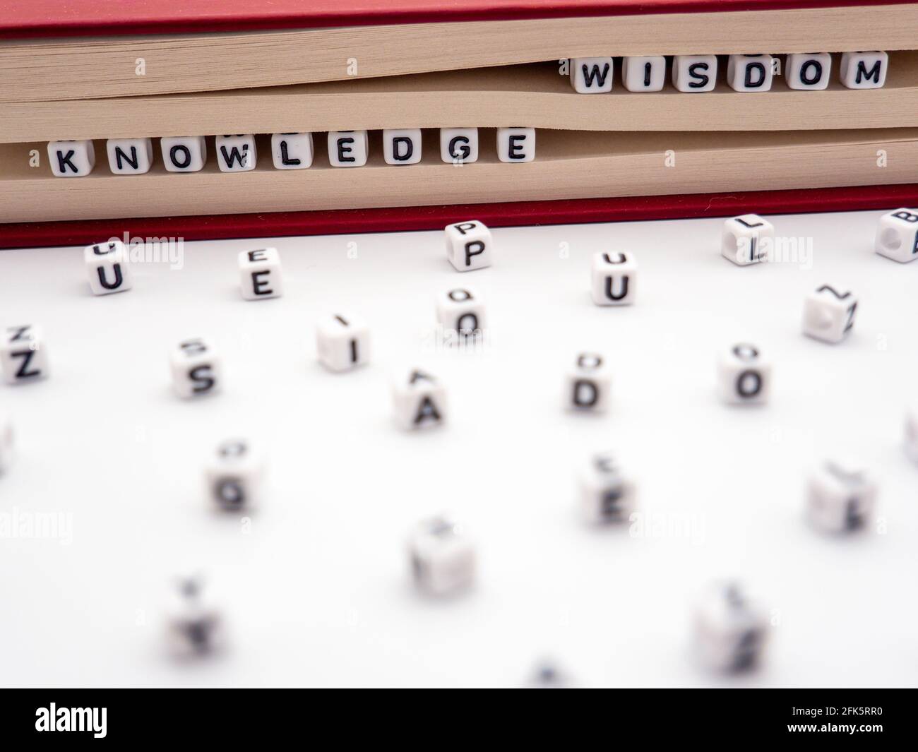 Words "knowledge" and "wisdom" made of small white blocks serving as ...