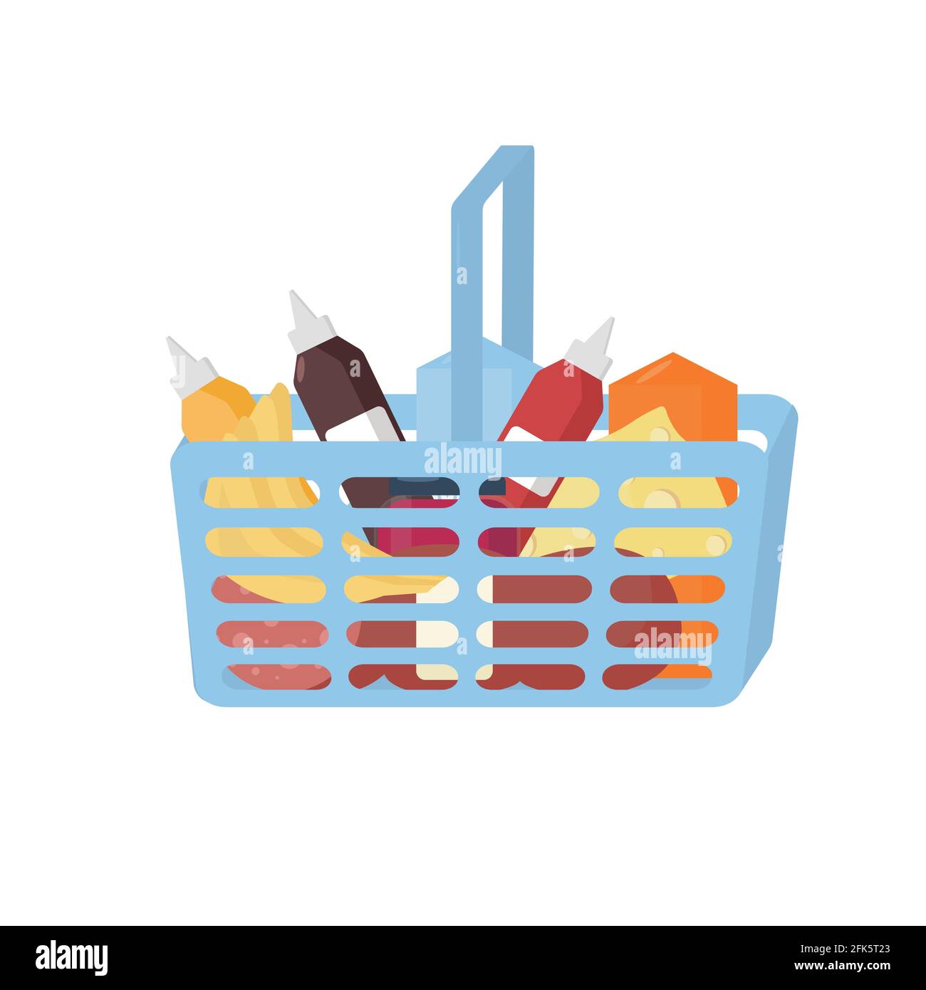 Shopping basket full of products isolated vector illustration Stock ...