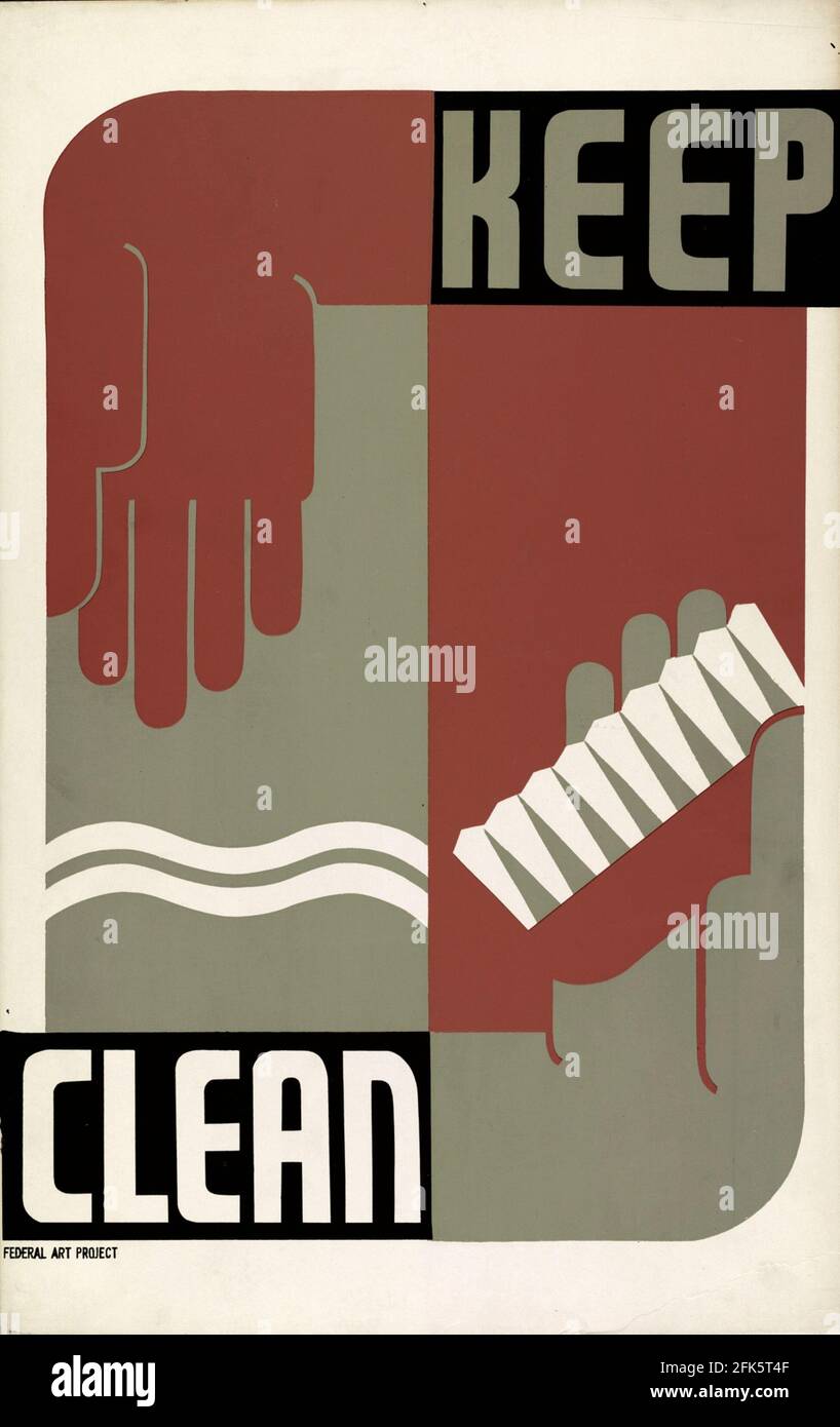A vintage poster promoting cleanliness with the slogan Keep Clean Stock ...