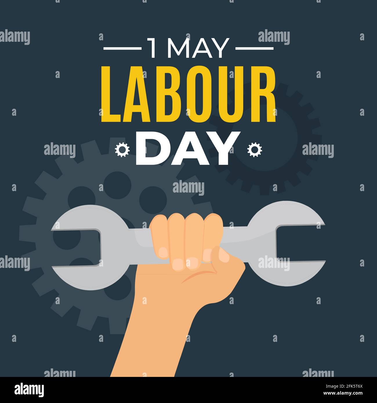 1 May Labour Day Background with hand and wrench Vector Illustration ...