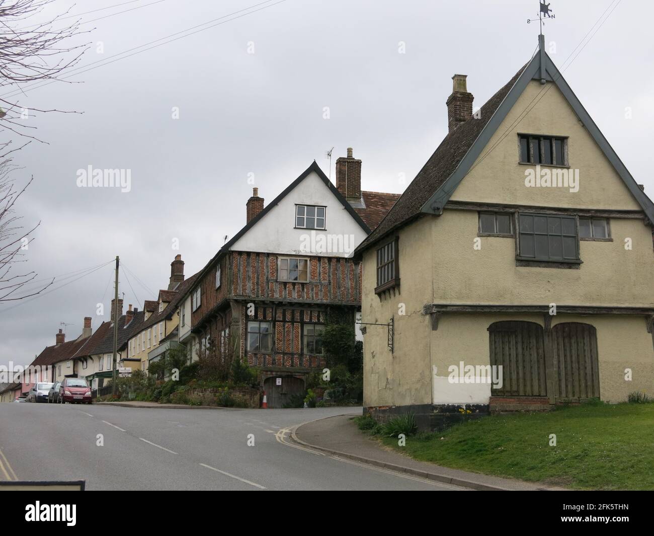 View along the High Street in the Suffolk village of Debenham, April ...
