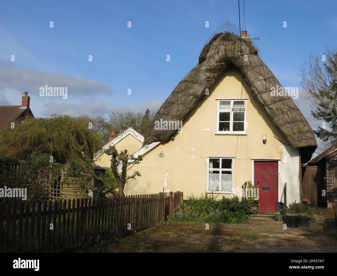The countryside of East Anglia: a traditional thatched cottage in the ...