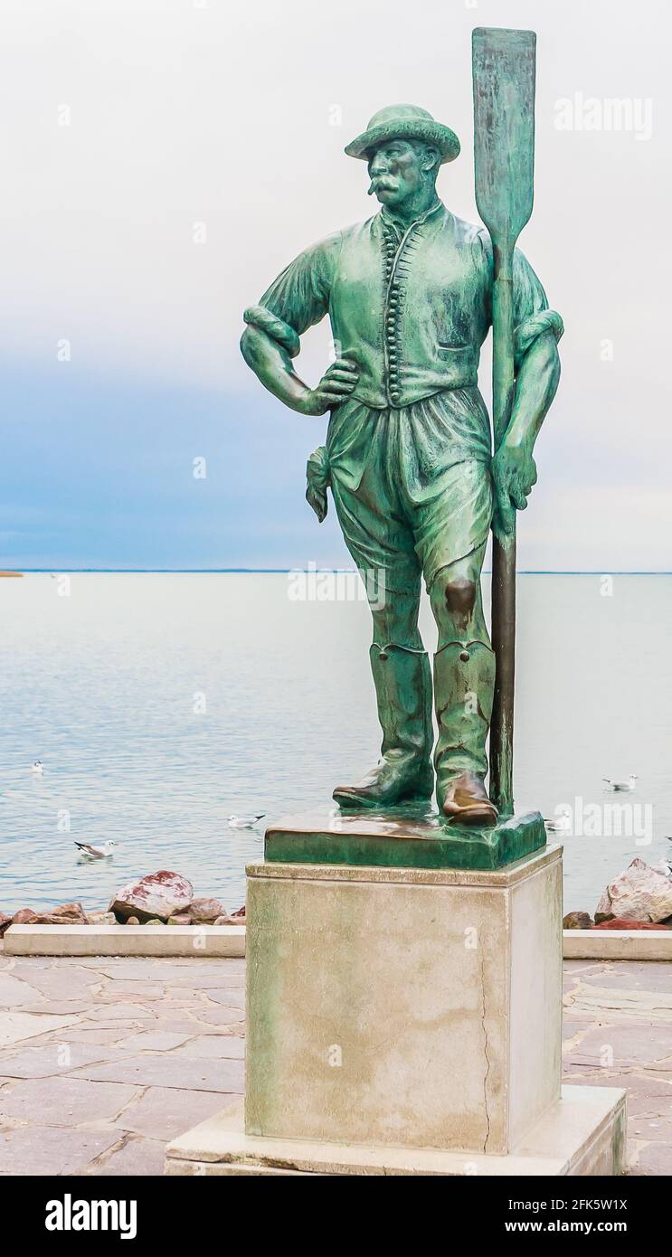 Rowing man sculpture in Balatonfured at Lake Balaton, Hungary Stock ...