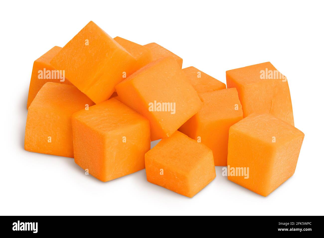 butternut squash diced isolated on white background with clipping path ...