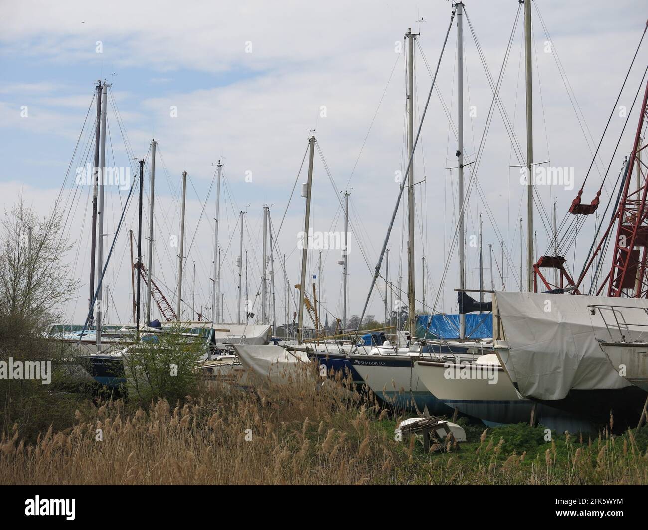 View of boats and yachts stored ashore at the traditional working ...