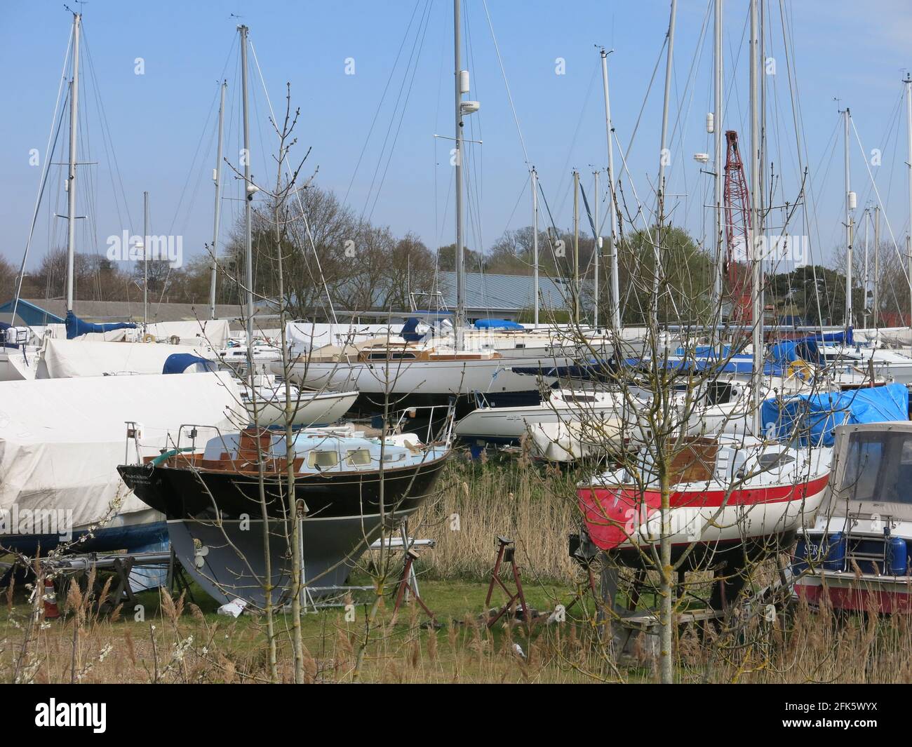 View of boats and yachts stored ashore at the traditional working ...
