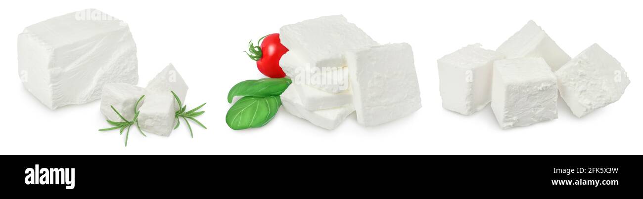 Feta cheese isolated on white background. With full depth of field. Set ...