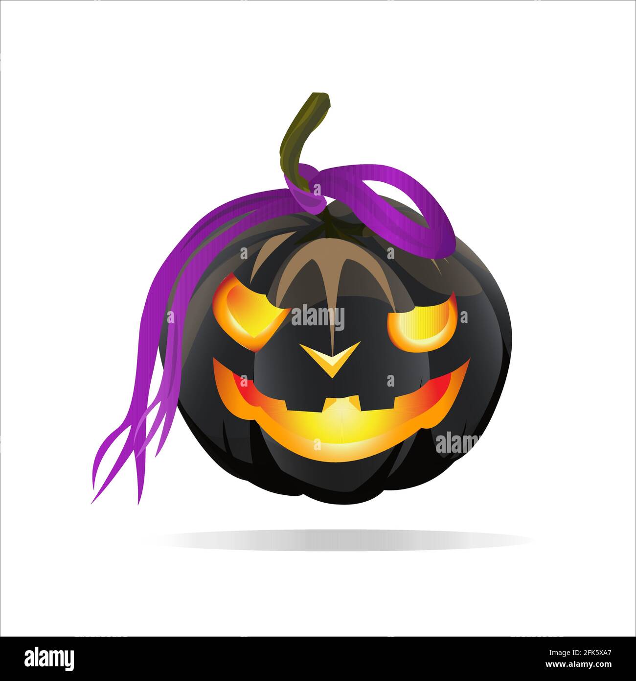 Halloween pumpkin is black with a Flirty purple ribbon. Isolated on ...