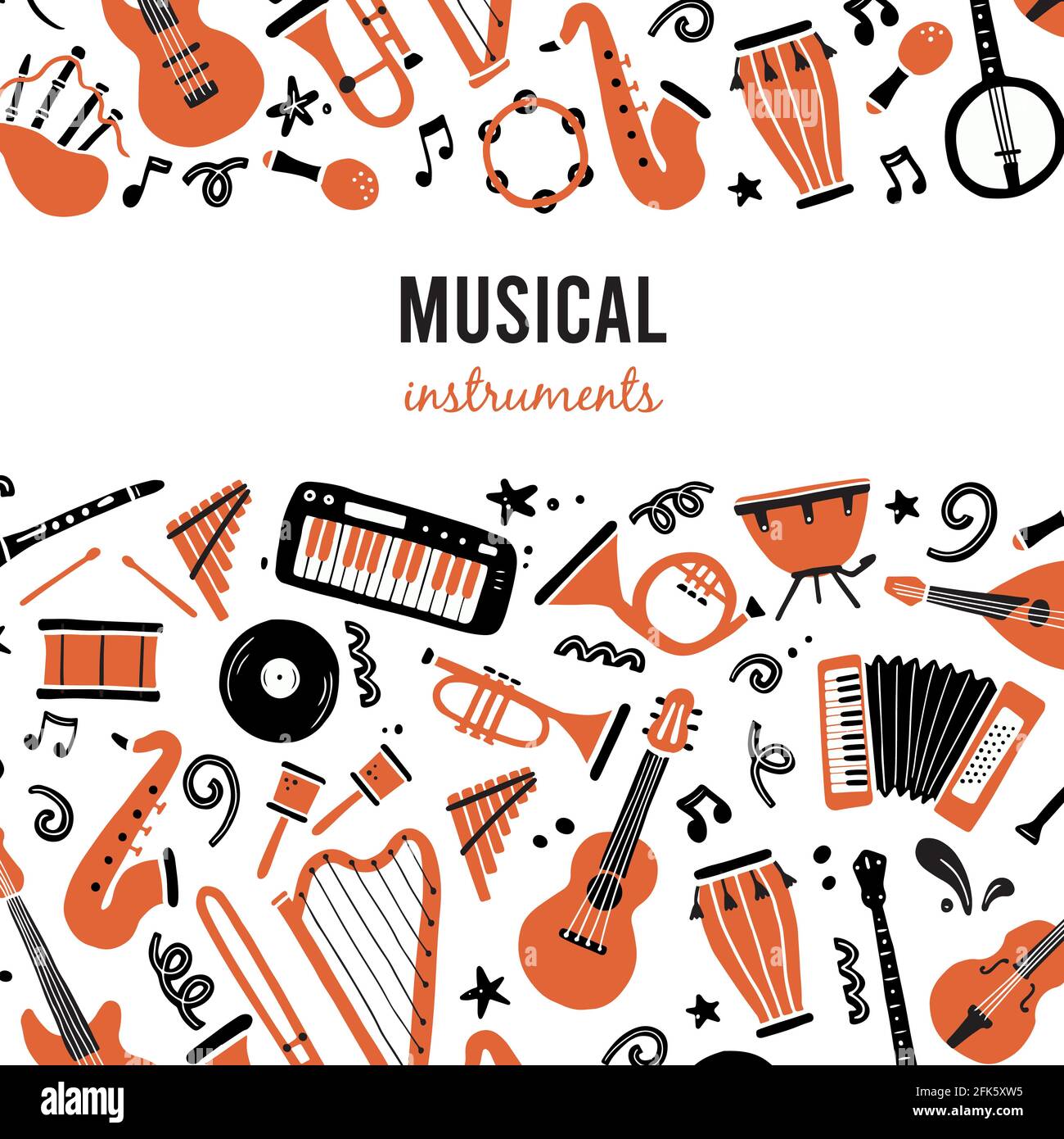 Hand drawn banners template with musical instrument, guitar, saxophone ...