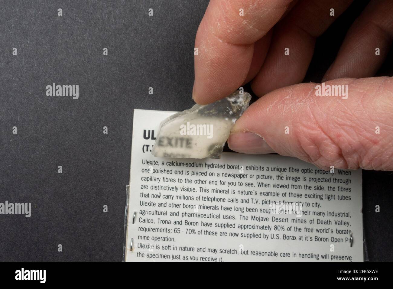 Demonstration of Ulexite (TV Rock). Ulexite is hydrated sodium calcium ...