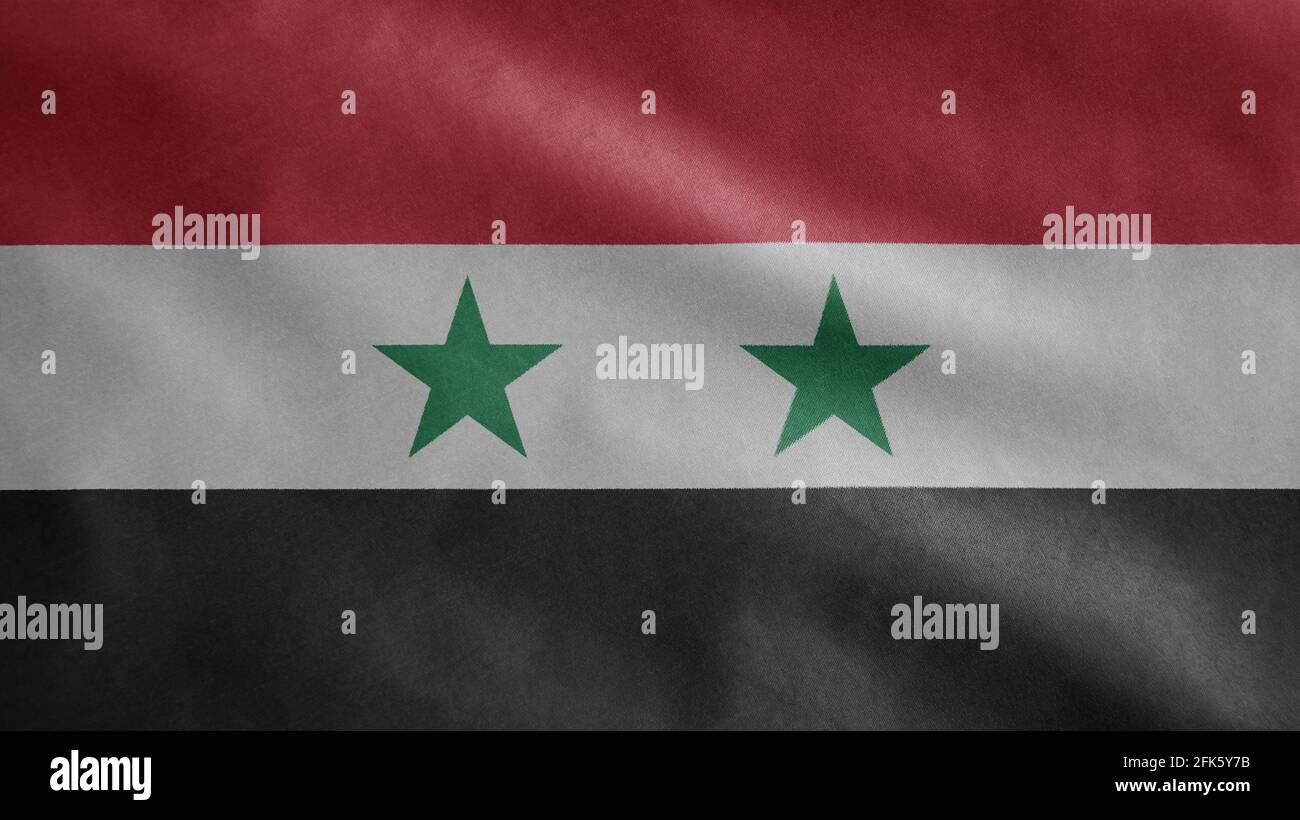Syrian flag waving in the wind. Close up of Syria banner blowing, soft ...