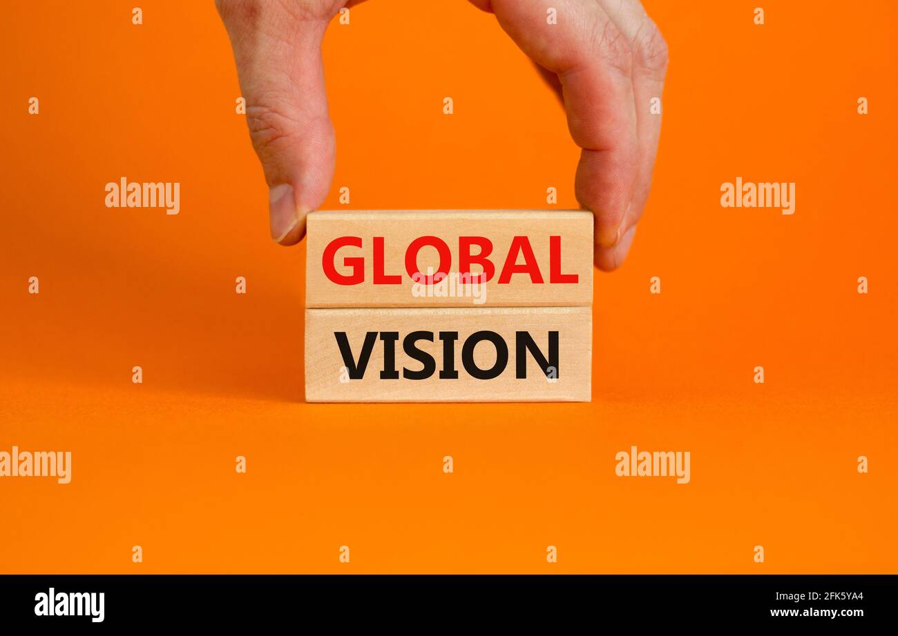 Global vision symbol. Wooden blocks with words 'Global vision' on ...