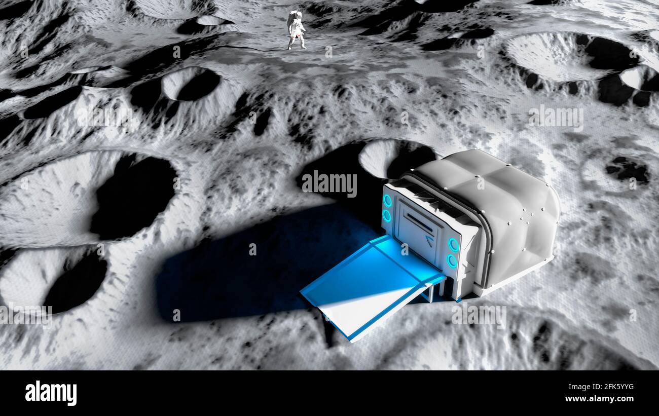 Lunar base, spatial outpost. First settlement on the moon. Space ...