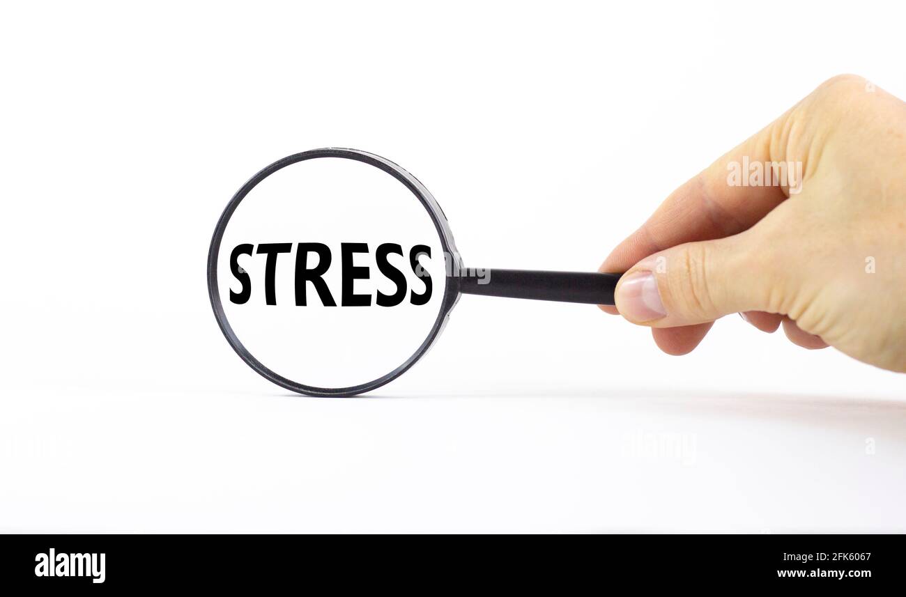 Stop stress and be health symbol. Magnifying glass with word stress on ...